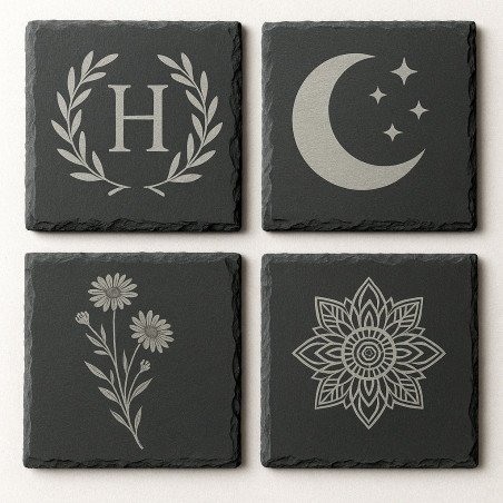 Custom Engraved Slate Coaster Set (Pack of 4) | Gift Box Included