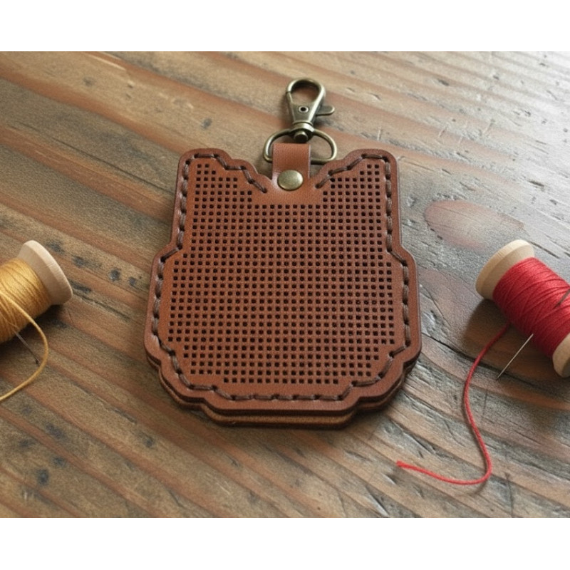 DIY Leather Cross Stitch Keyring Kit – Cat Design | Handmade Veg Tan ...